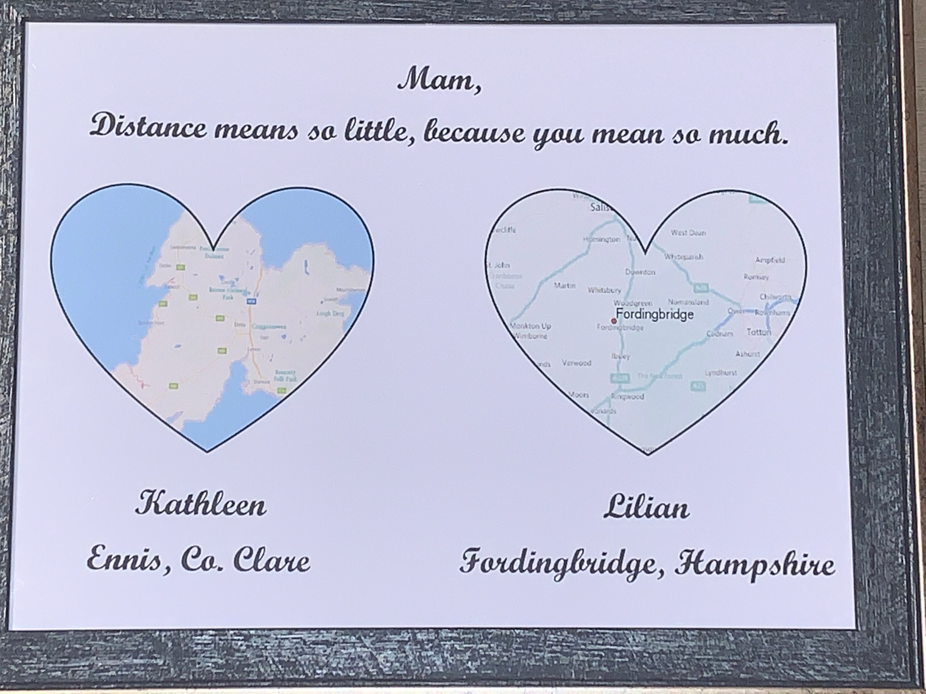 Map A3 Frame, Destination Map Hearts, Distance Means so Little ...