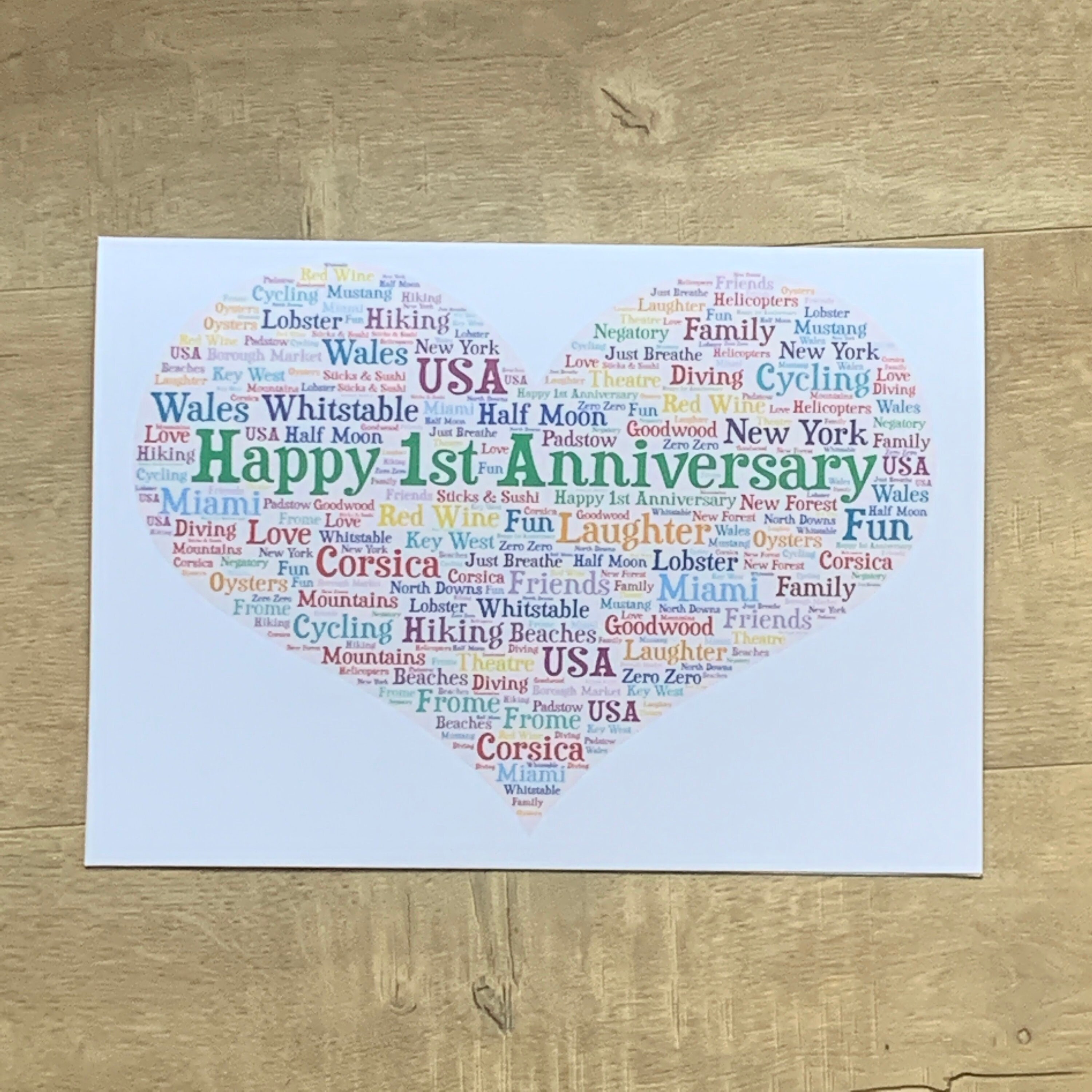 Heart Shape A4 Typography Word Art Personalised Card, Choice of Colour ...