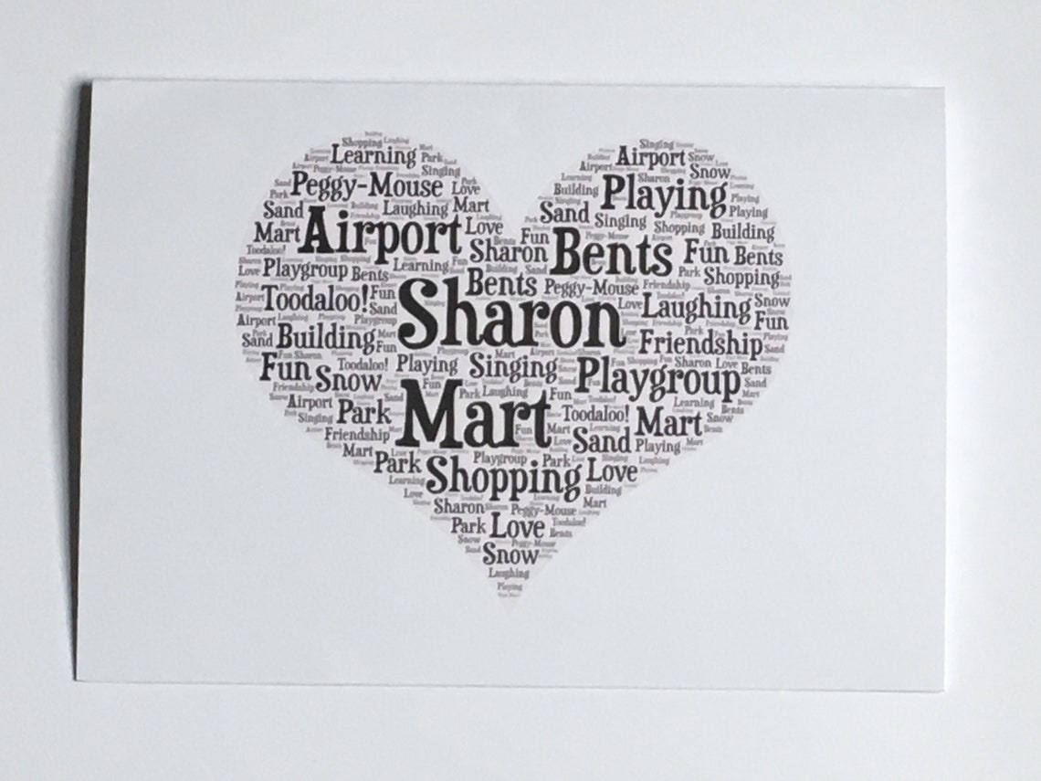 Heart Shape A5 Typography Word Art Personalised Card Choice - Etsy