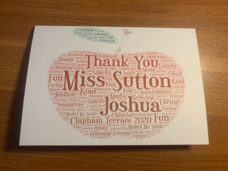 Teachers Apple A5 Personalised Typography Word Art Card, Cards for ...