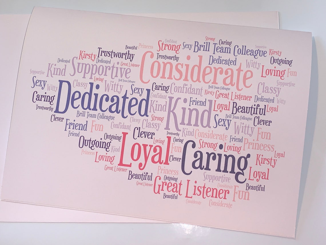 Word Cloud A4 Typography Word Art A4 Personalised Card - Etsy