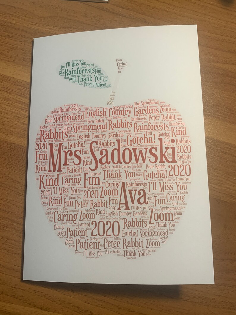 Teachers Apple A5 Personalised Typography Word Art Card, Cards for ...