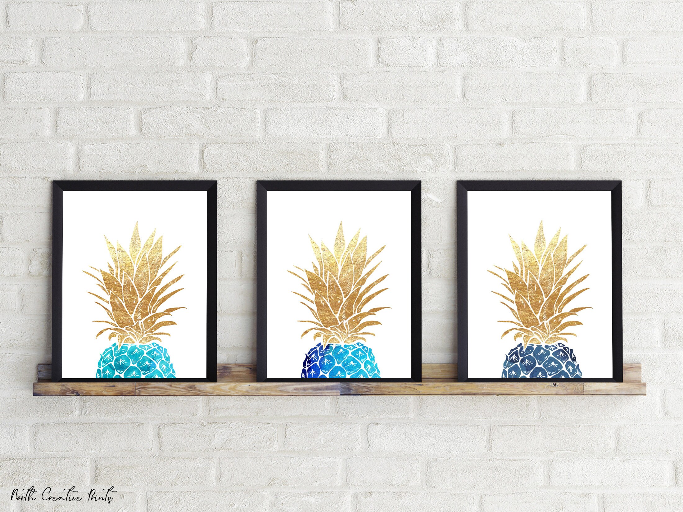 Pineapple Print Set of 3 Tropical Watercolor Painting | Etsy