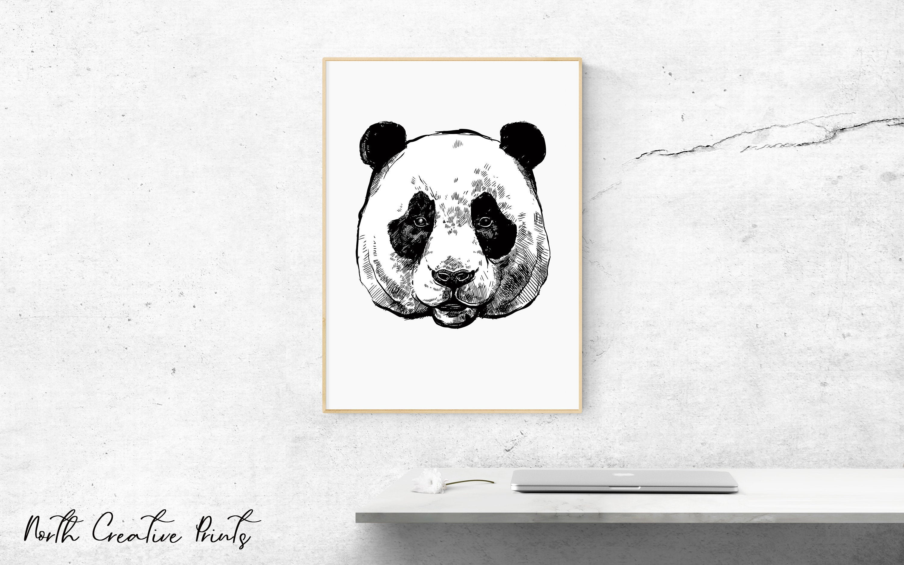 Black and White Panda Animal Art Digital Print Download Panda | Etsy
