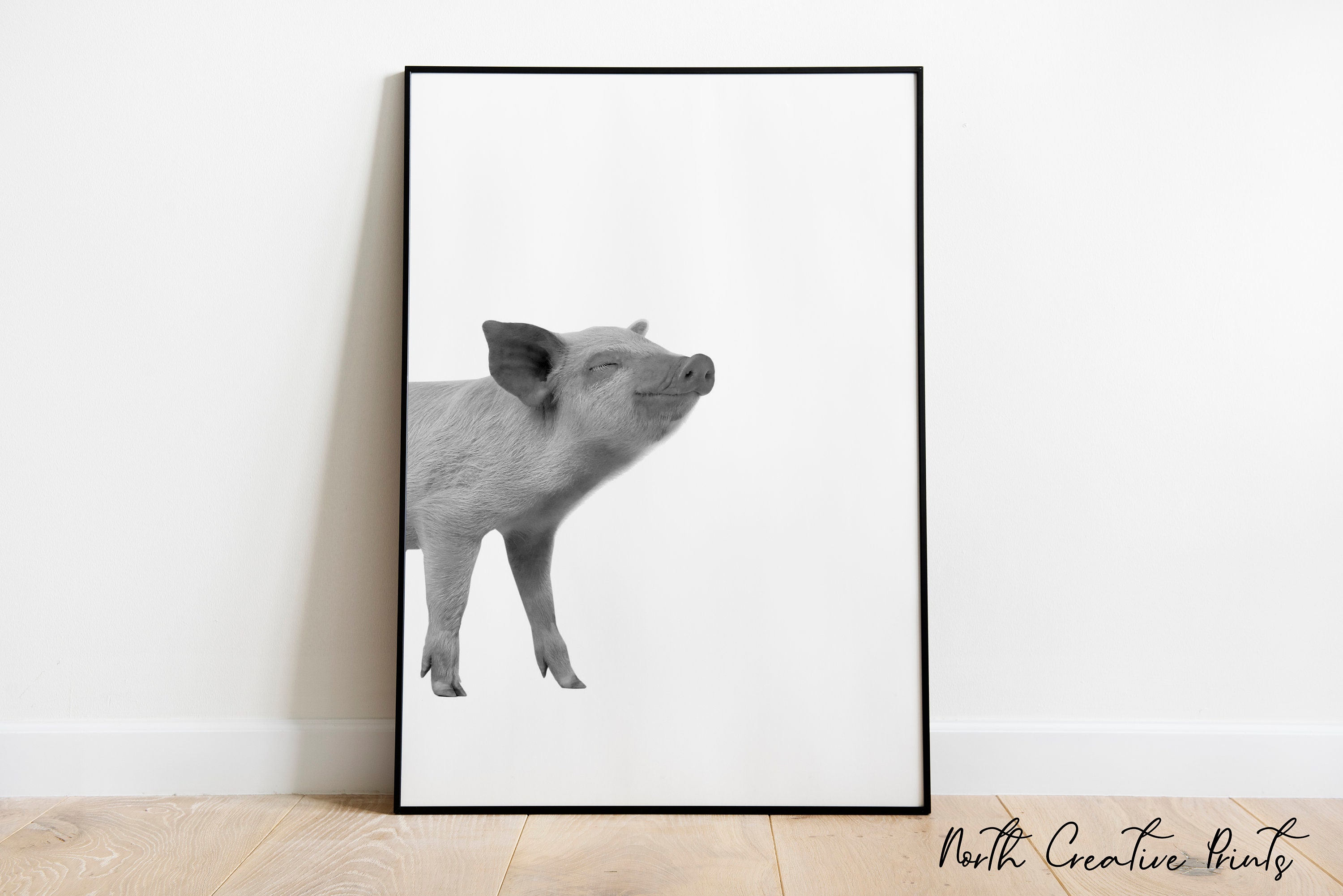 Smiling Pig Print Instant Download Cute Animal Poster Large | Etsy