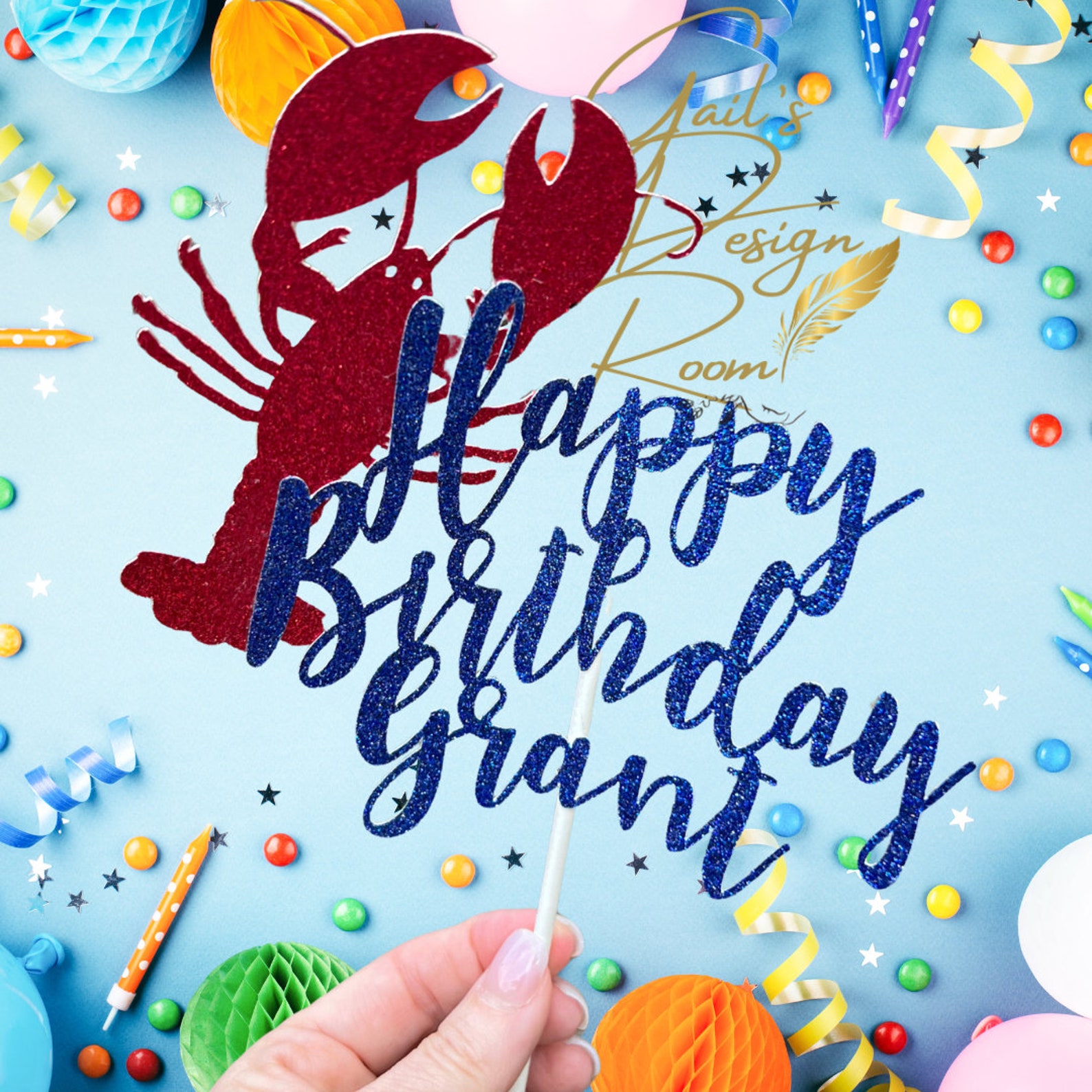 Glitter Crawfish Cake Topper, Happy Birthday, Crawfish Boil ...