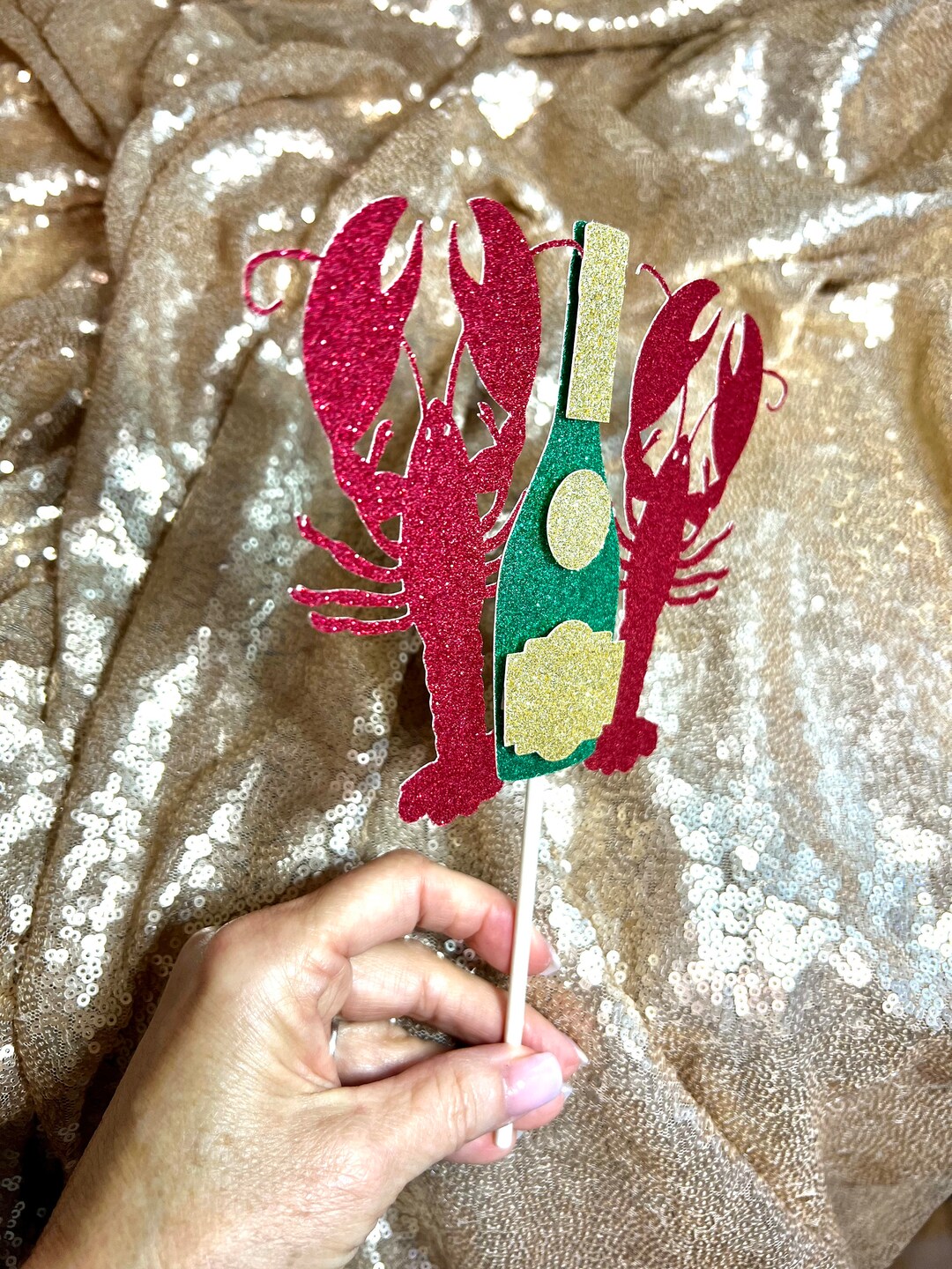 Glitter Crawfish & Champagne Cake Topper: Party Decoration - Etsy