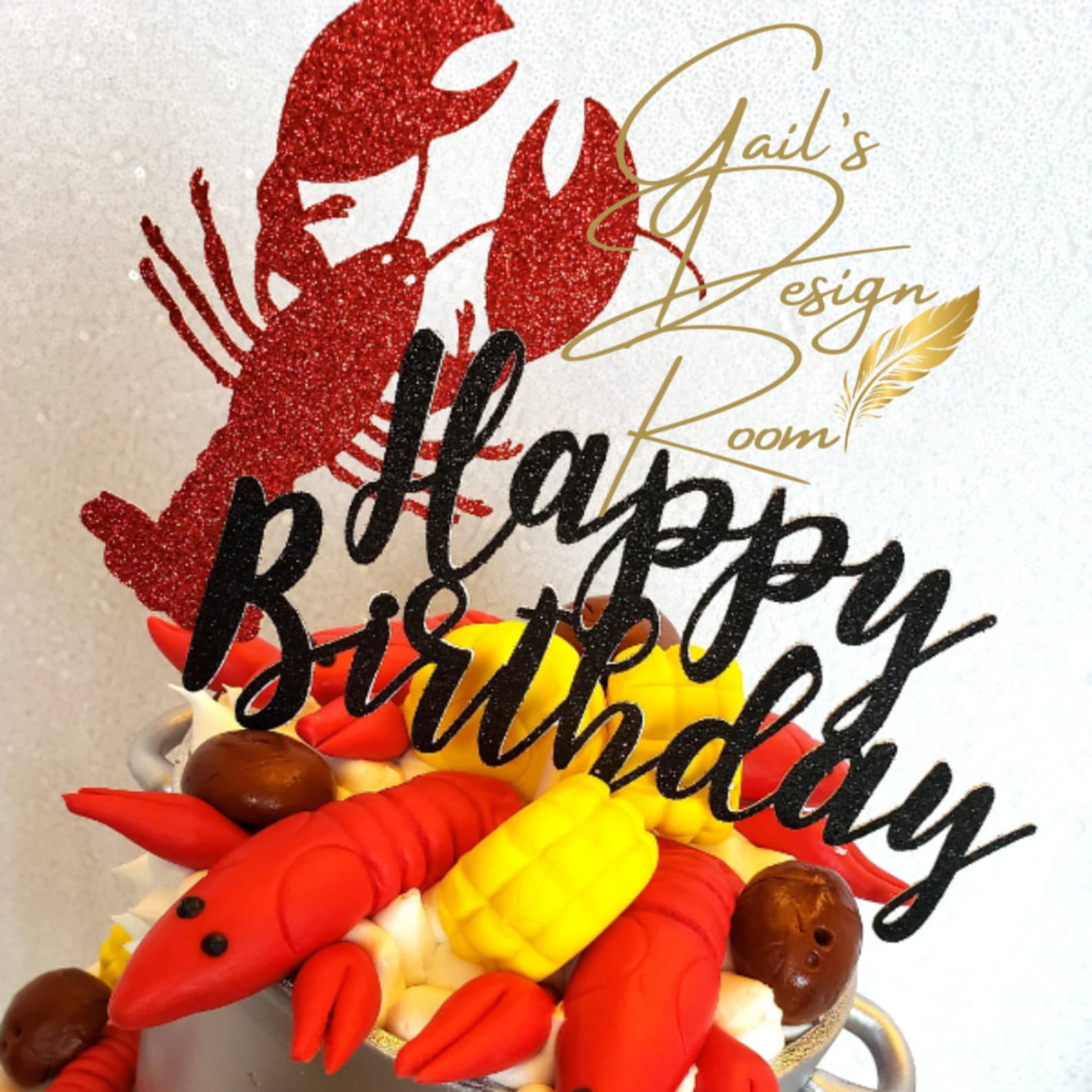 Glitter Crawfish Cake Topper, Happy Birthday, Crawfish Boil ...
