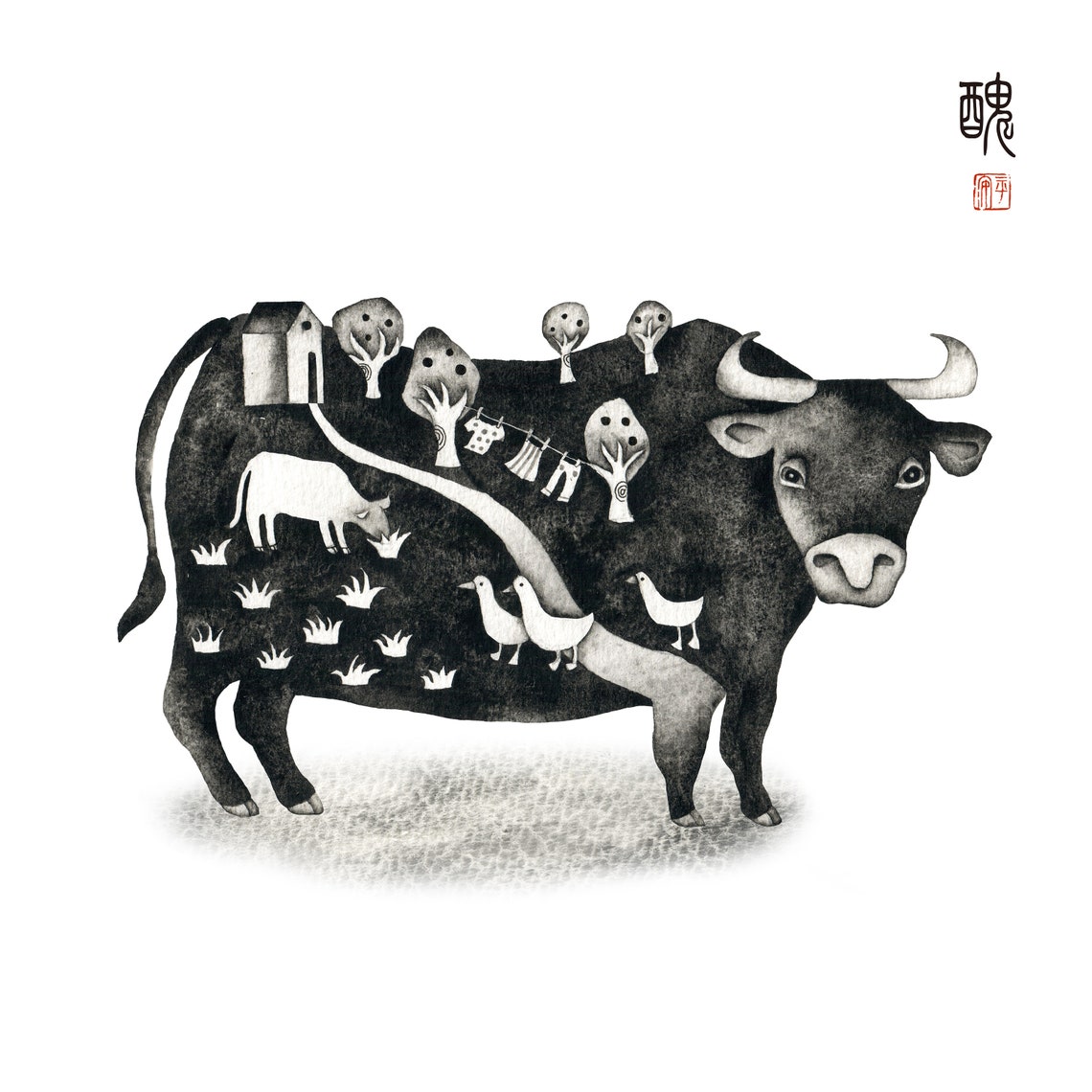 Ox/ Chinese Zodiac / Surreal Art / Wall Art Illustration Print - Etsy