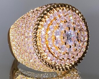 Men's Iced Out Ring 14k Gold 5X Layered Diamond Cz Ring - Etsy