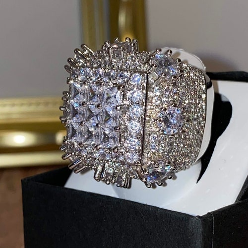 Men's Ice Out Ring14k Gold 5X Layered Diamond Cz Ring | Etsy