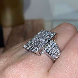 Men's Ice Out Ring, Silver 5X Layered Diamond Cz Ring, Designer Big ...