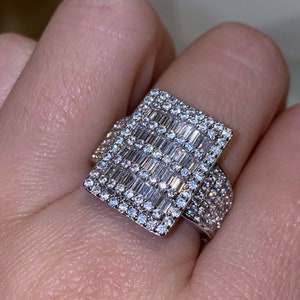 Men's Ice Out Ring, Silver 5X Layered Diamond Cz Ring, Designer Big ...