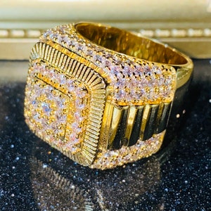 Men's Iced Out Ring 14k Gold 5X Layered Diamond Cz Ring - Etsy