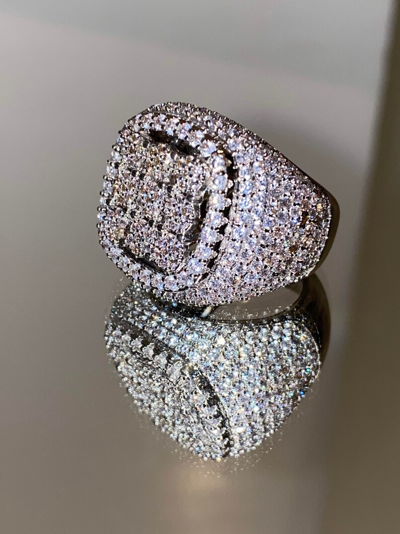 Men's Ice Out Ring Silver 5X Layered Diamond Cz Ring - Etsy