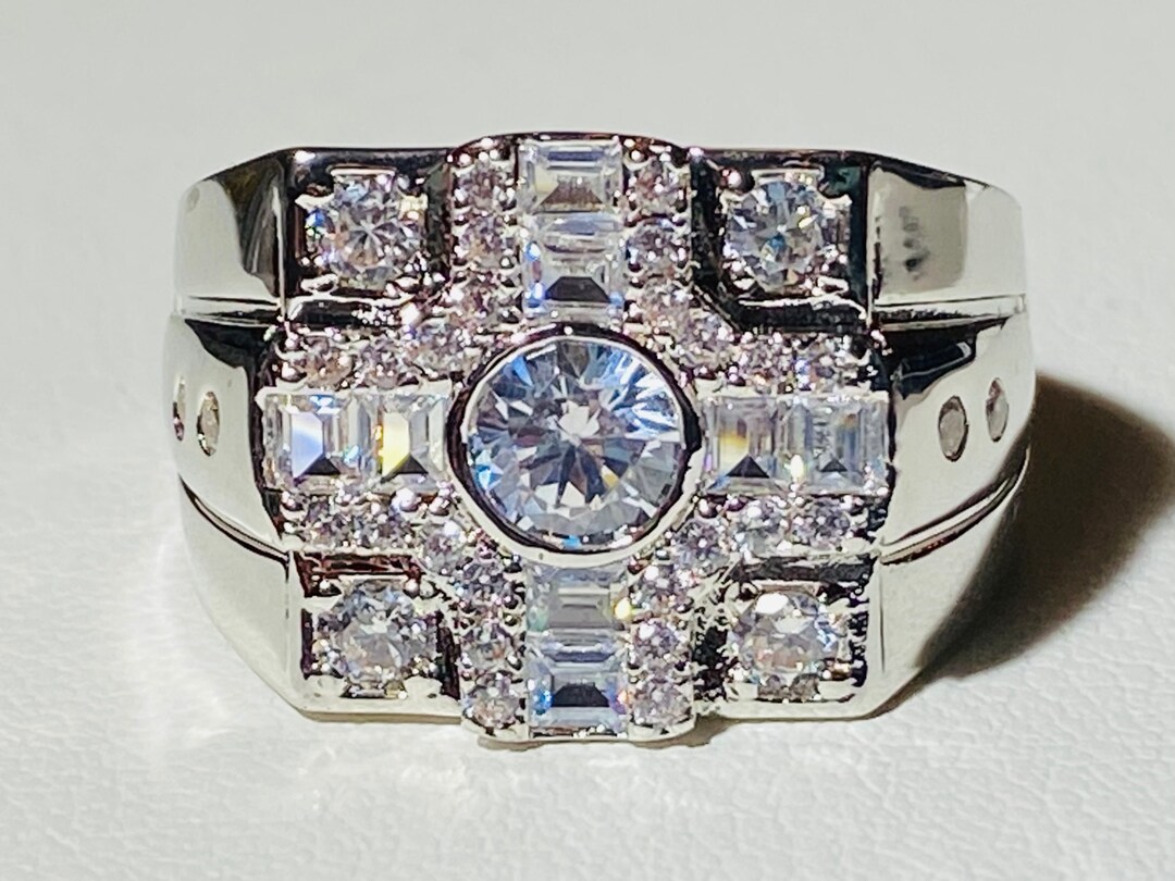 Men's Ice Out Ring,silver 5X Layered Diamond Cz Ring, Designer Big Ring ...