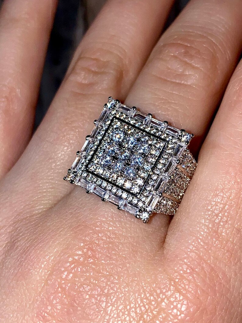 Men's Ice Out Ring Silver 5X Layered Diamond Cz Ring - Etsy