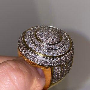 Men's Ice Out Ring,14k Gold 5X Layered Diamond Cz Ring, Designer Big ...