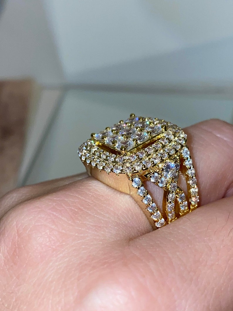 Men's Ice Out Ring 14k Gold 5X Layered Diamond Cz Ring - Etsy