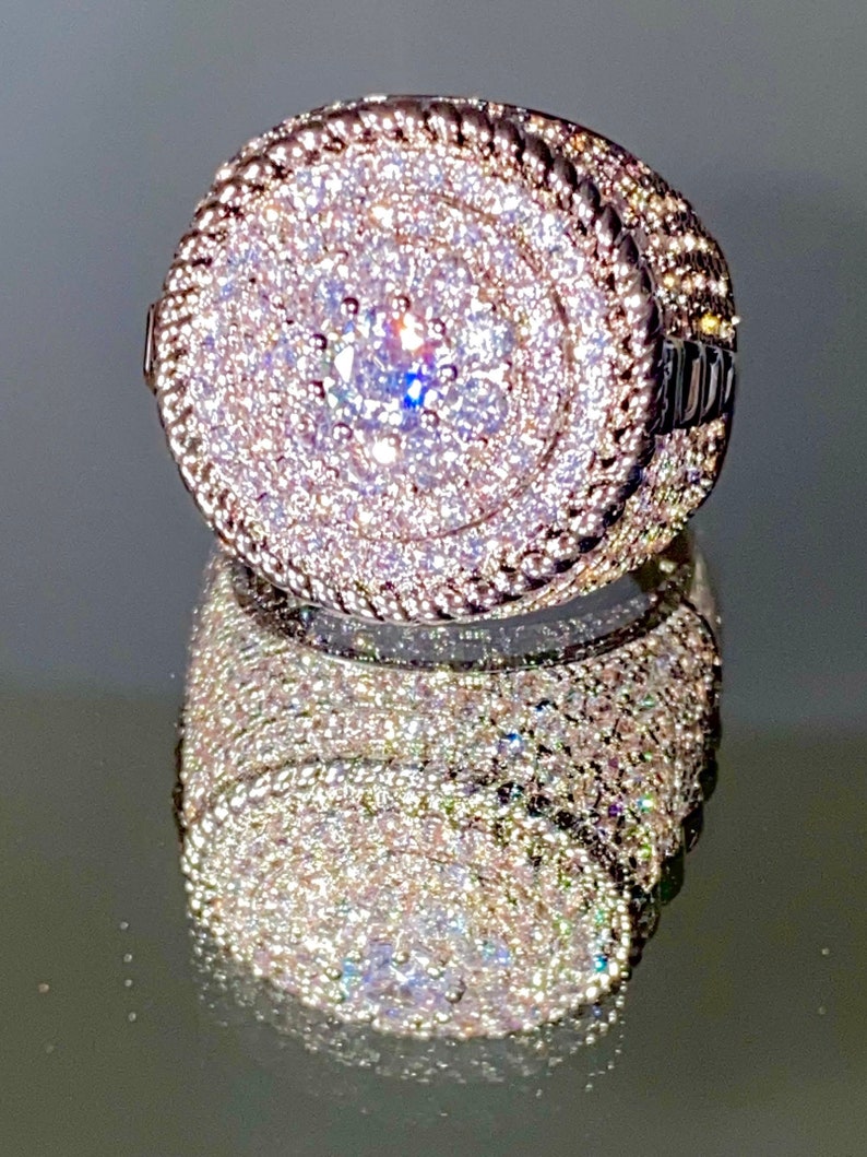 Men's Ice Out Ring Silver 5X Layered Diamond Cz Ring - Etsy