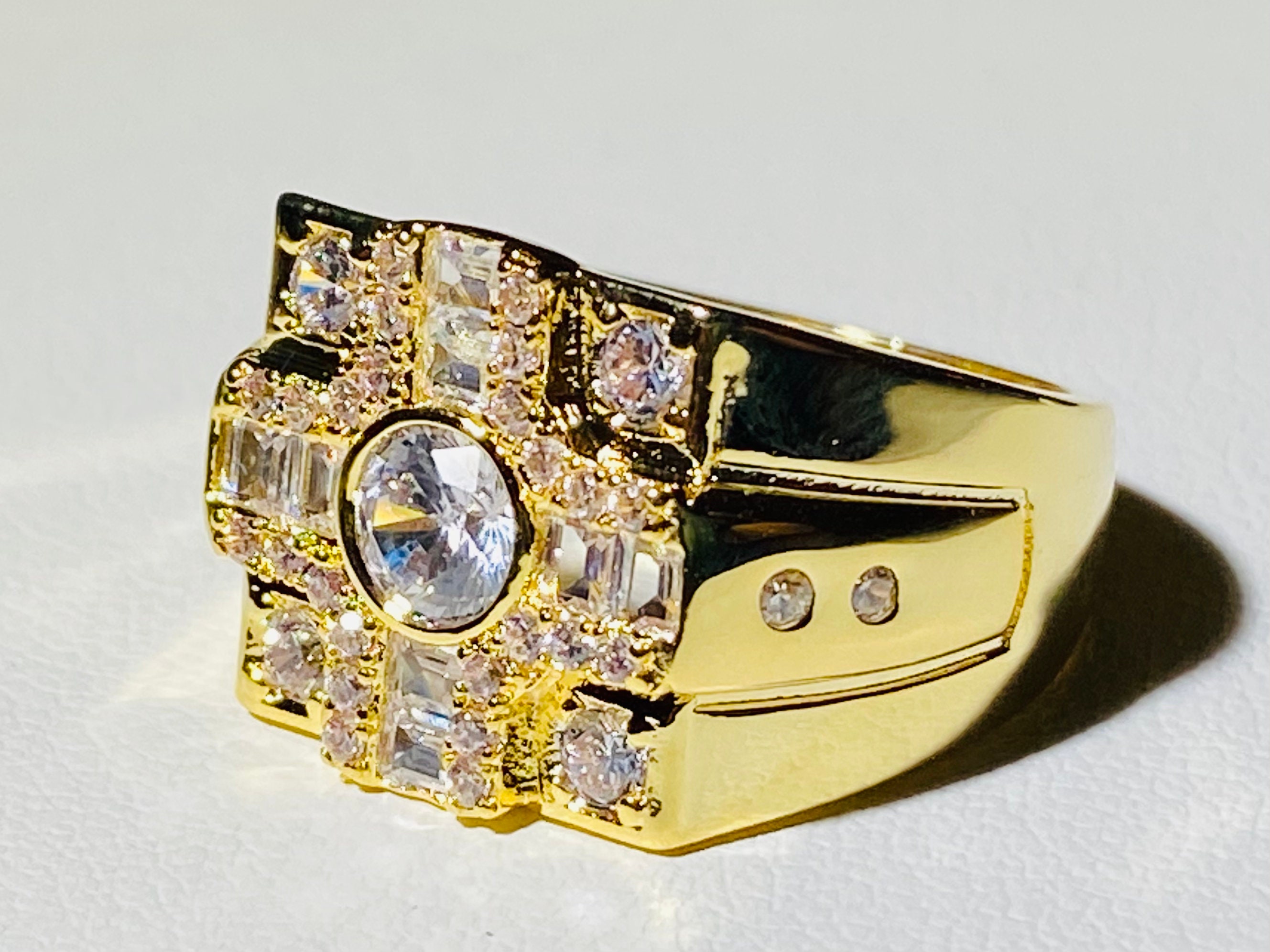 Men's Ice Out Ring14k Gold 5X Layered Diamond Cz Ring - Etsy