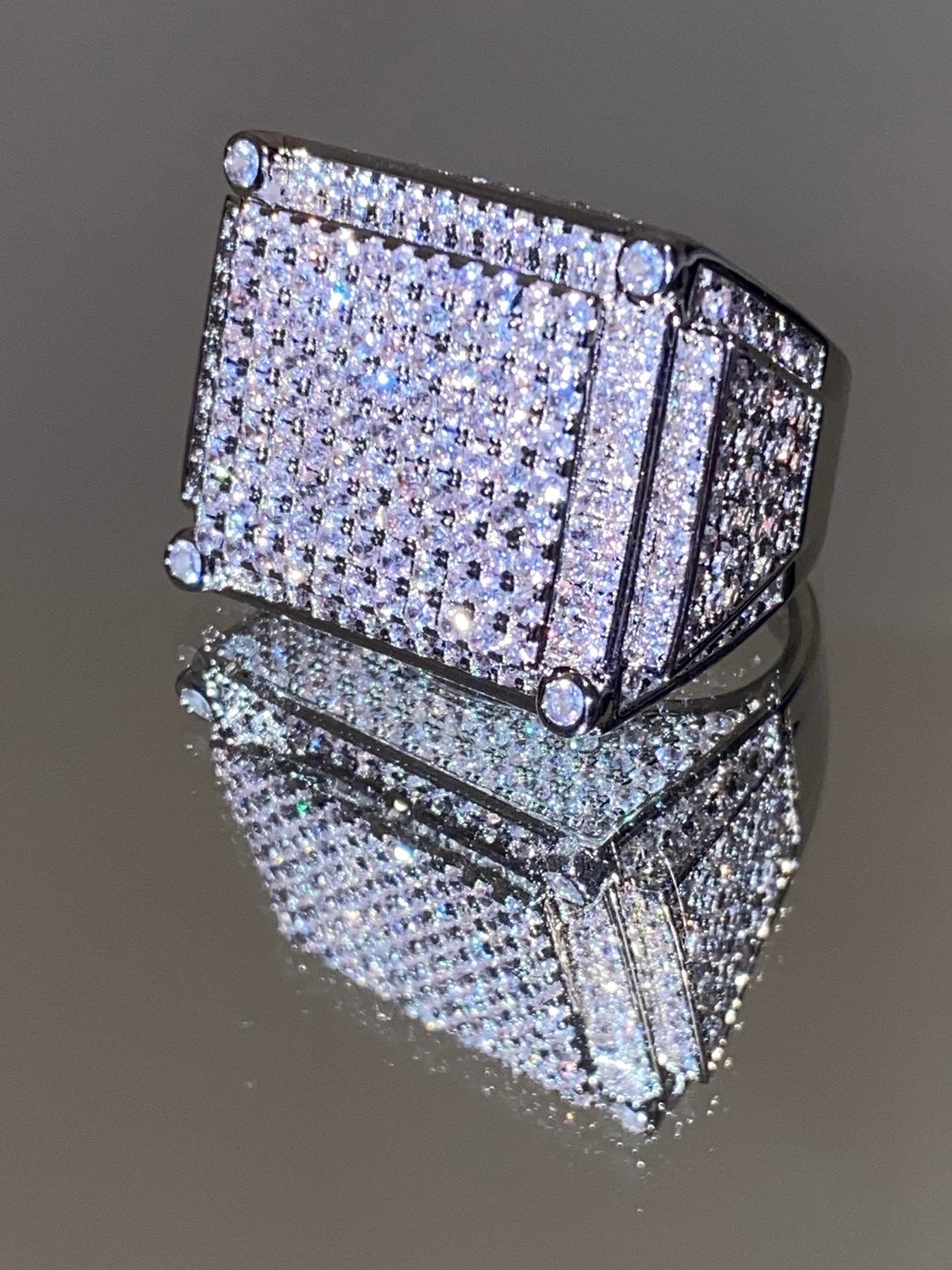 Men's Ice Out Ring, Silver 5X Layered Diamond Cz Ring, Designer Big ...