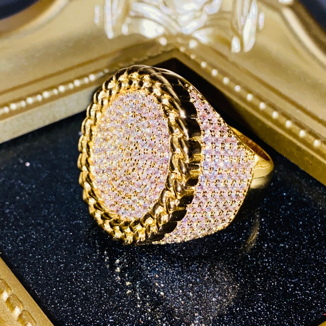 Men's Iced Out Ring, 14k Gold 5X Layered Diamond Cz Ring, Designer Big ...