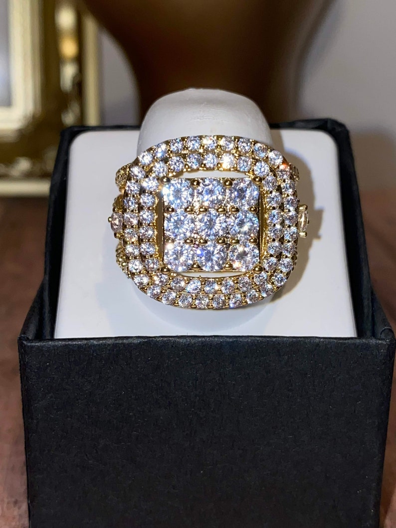 Men's Ice Out Ring 14k Gold 5X Layered Diamond Cz Ring - Etsy