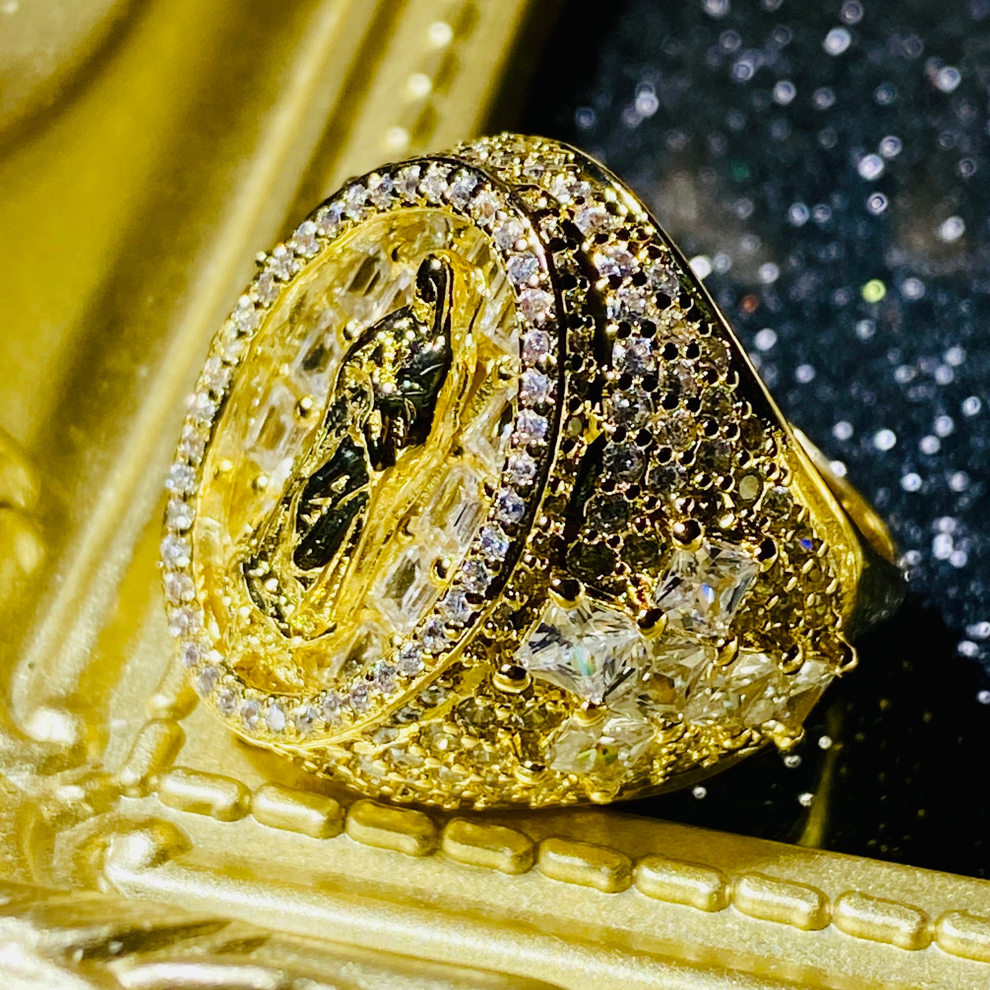 Men's Iced Out Ring 14k Gold 5X Layered Diamond Cz Ring | Etsy