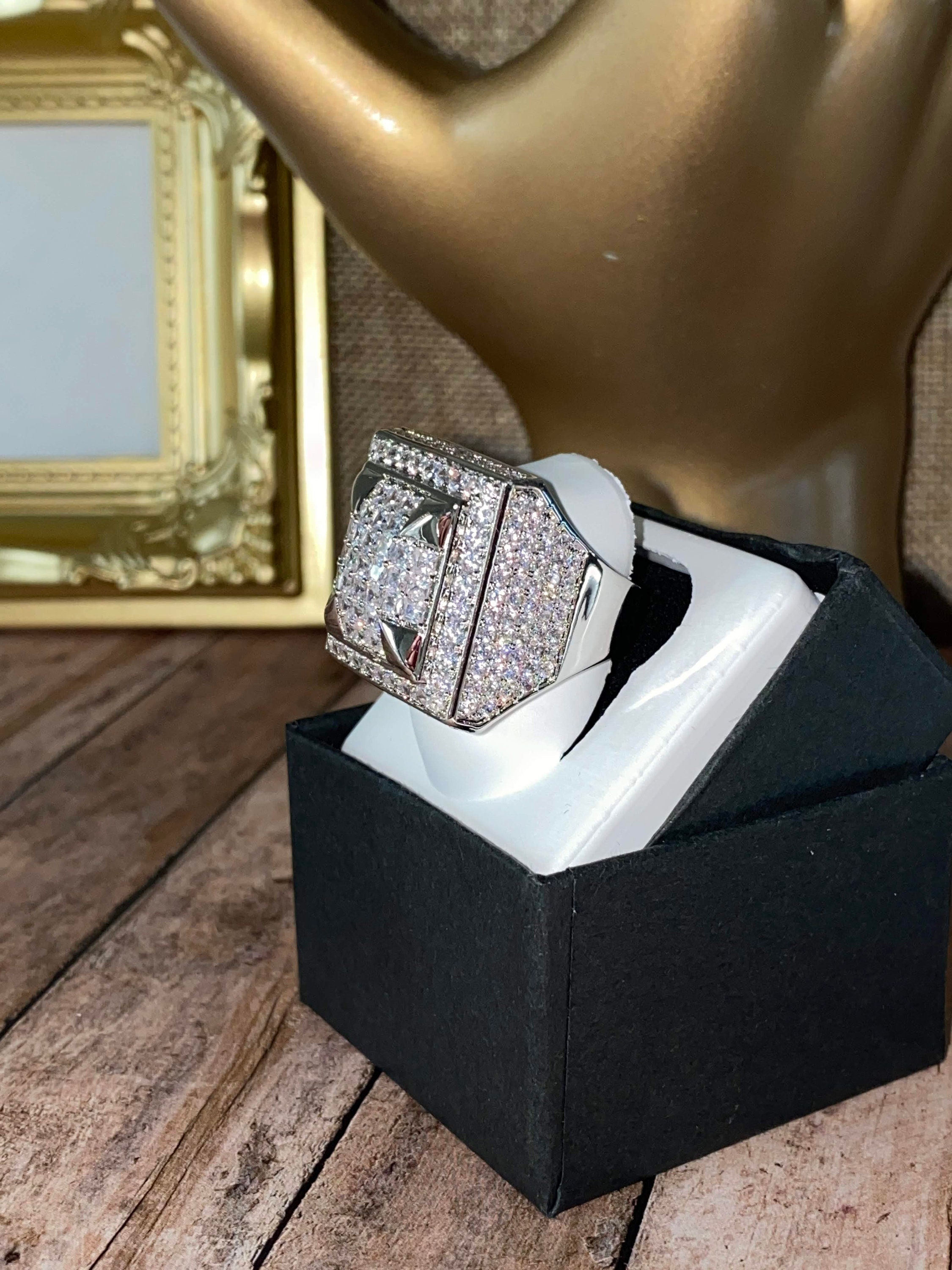 Men's Ice Out Ring Silver 5X Layered Diamond Cz Ring | Etsy