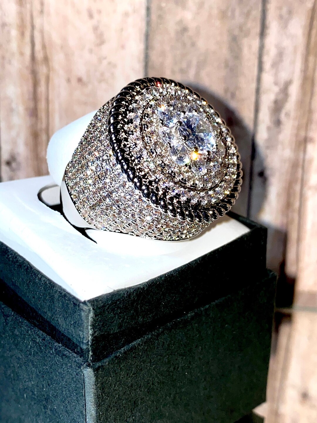 Men's Ice Out Ring, Silver 5X Layered Diamond Cz Ring, Designer Big ...