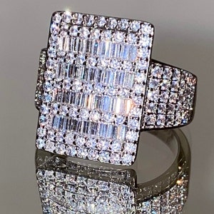 Men's Ice Out Ring, Silver 5X Layered Diamond Cz Ring, Designer Big ...
