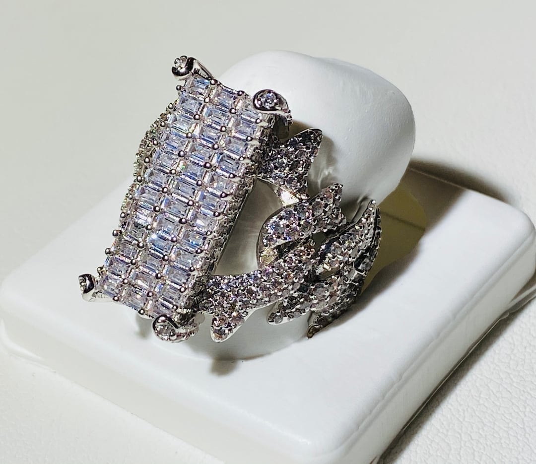 Men's Ice Out Ring,silver 5X Layered Diamond Cz Ring, Designer Big Ring ...