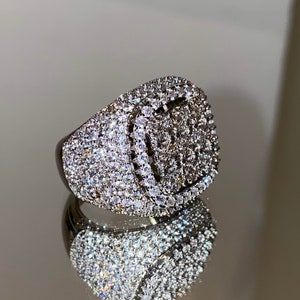 Men's Ice Out Ring, Silver 5X Layered Diamond Cz Ring, Designer Big ...