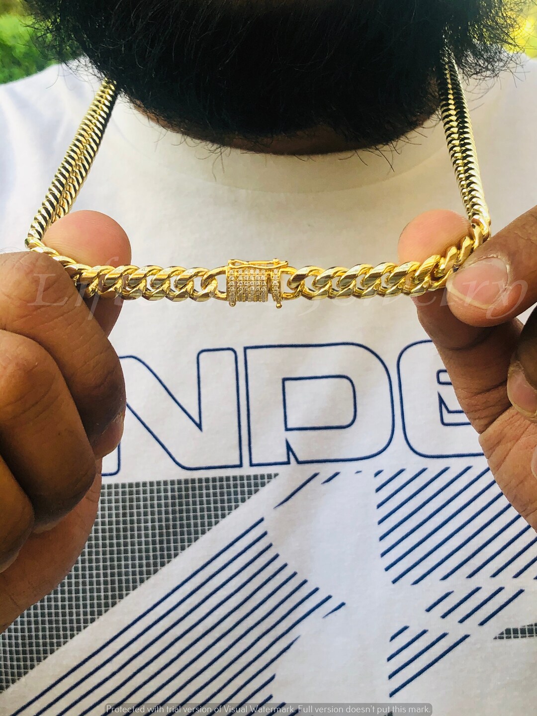 Miami Cuban Link Chain for Men Women 14k Gold 5X Layered Steel 8mm ...