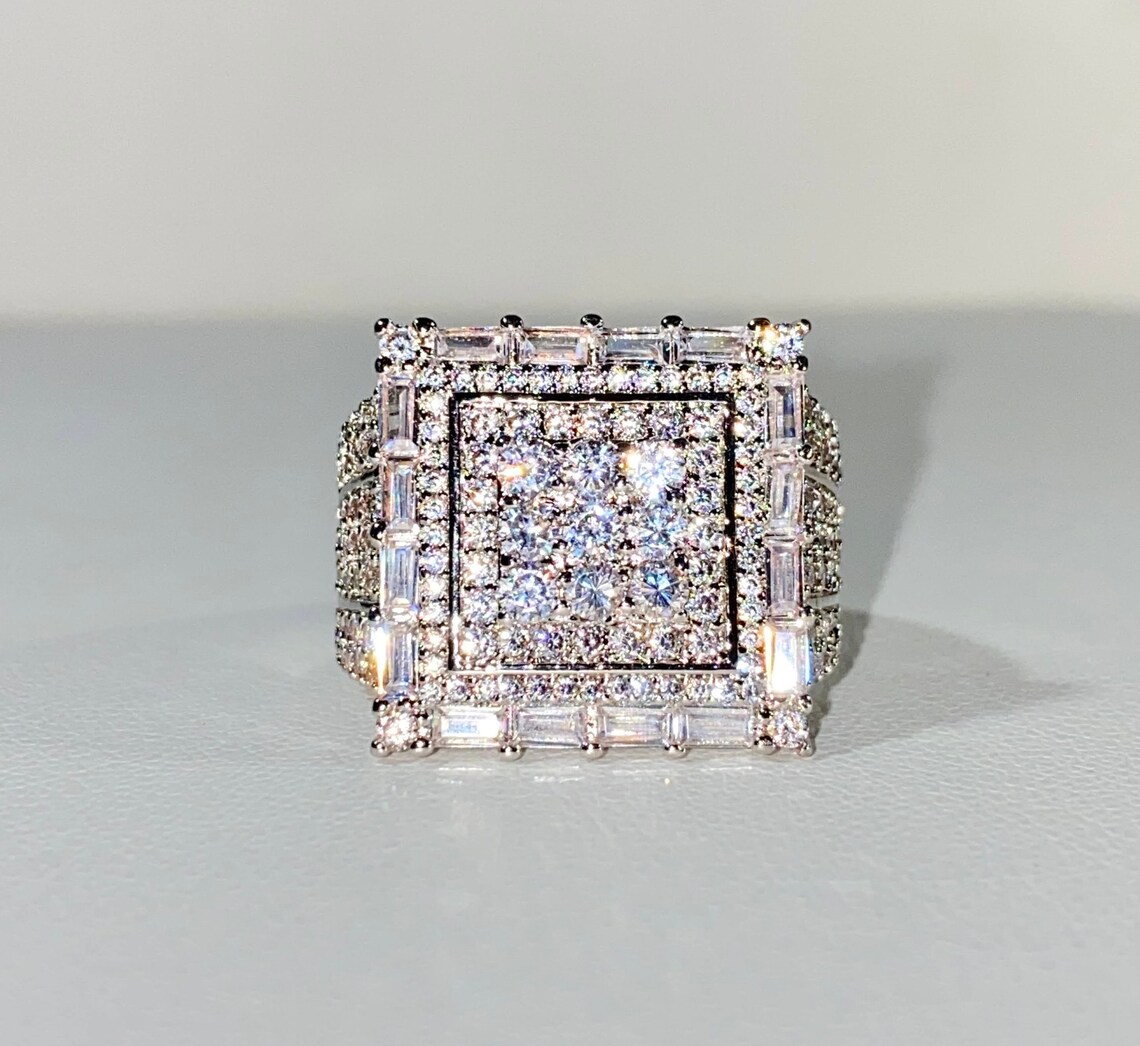 Men's Ice Out Ring Silver 5X Layered Diamond Cz Ring - Etsy