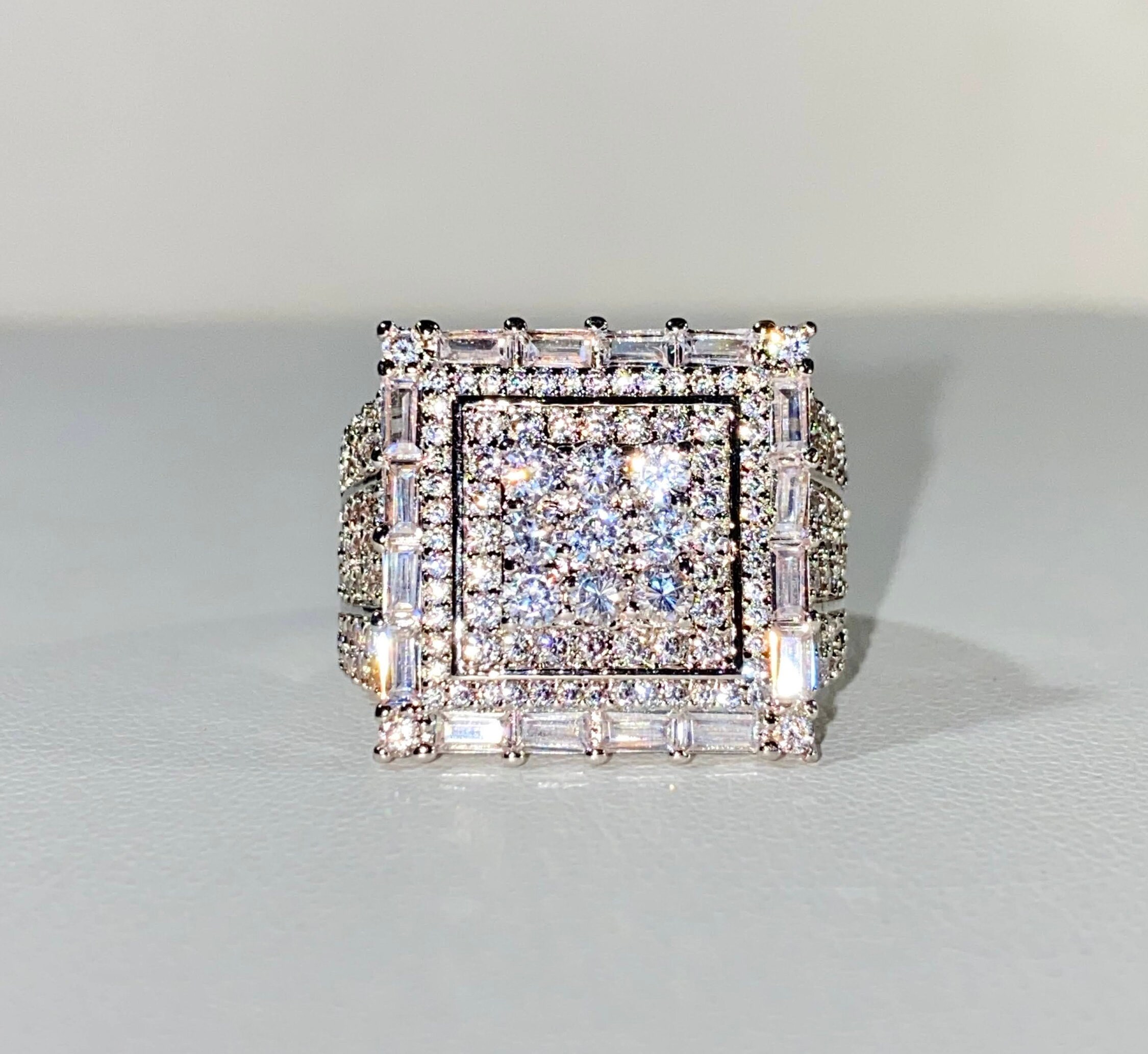 Men's Ice Out Ring Silver 5X Layered Diamond Cz Ring | Etsy