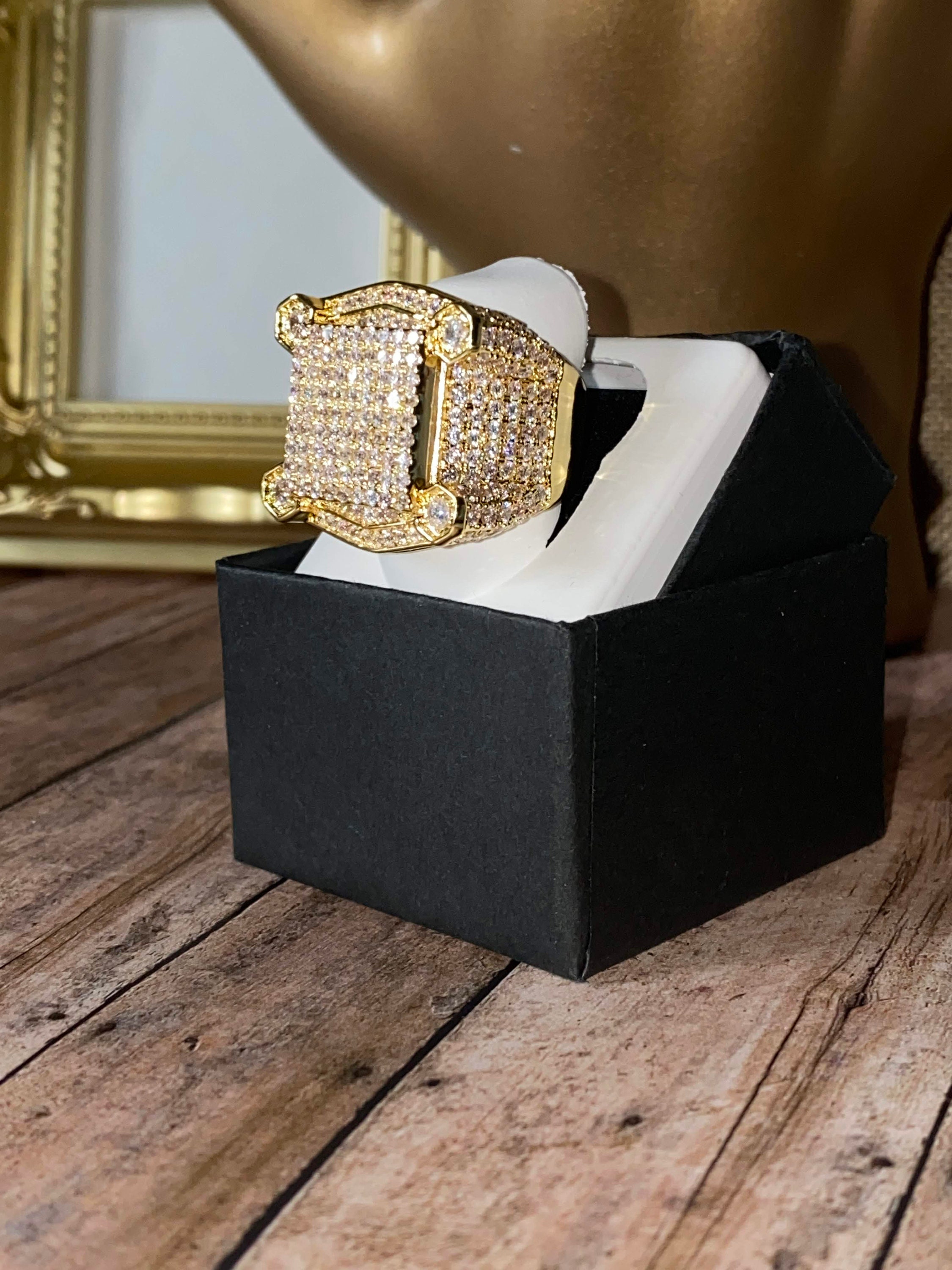 Men's Ice Out Ring 14k Gold 5X Layered Diamond Cz Ring | Etsy