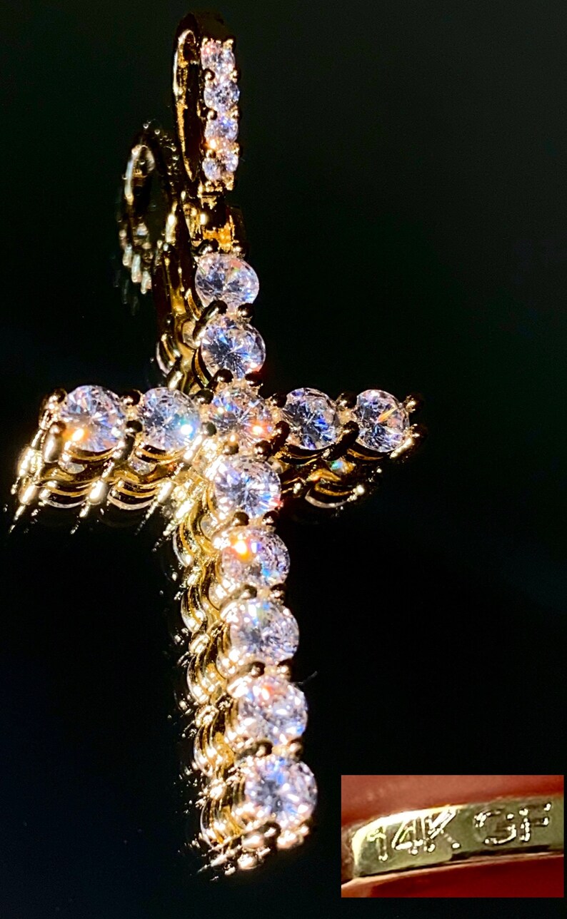 Men's Tennis Link Chain Pendant14k Gold 5X Layered Cross | Etsy