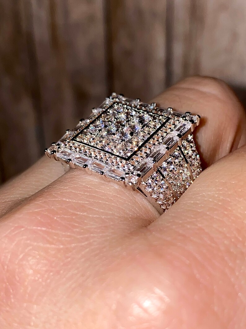 Men's Ice Out Ring Silver 5X Layered Diamond Cz Ring - Etsy