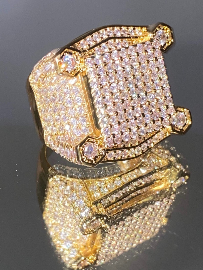 Men's Ice Out Ring 14k Gold 5X Layered Diamond Cz Ring | Etsy