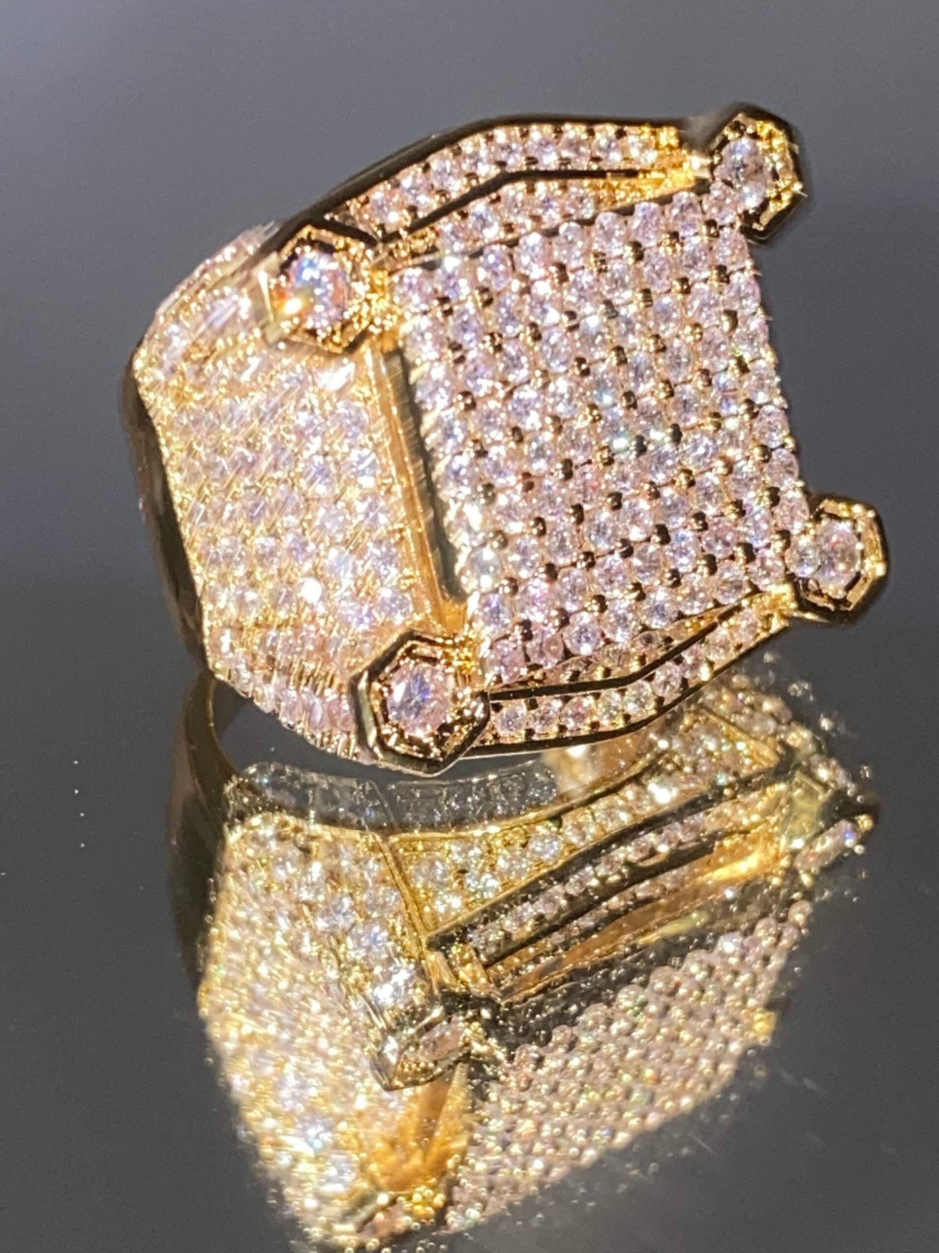 Men's Ice Out Ring 14k Gold 5X Layered Diamond Cz Ring | Etsy