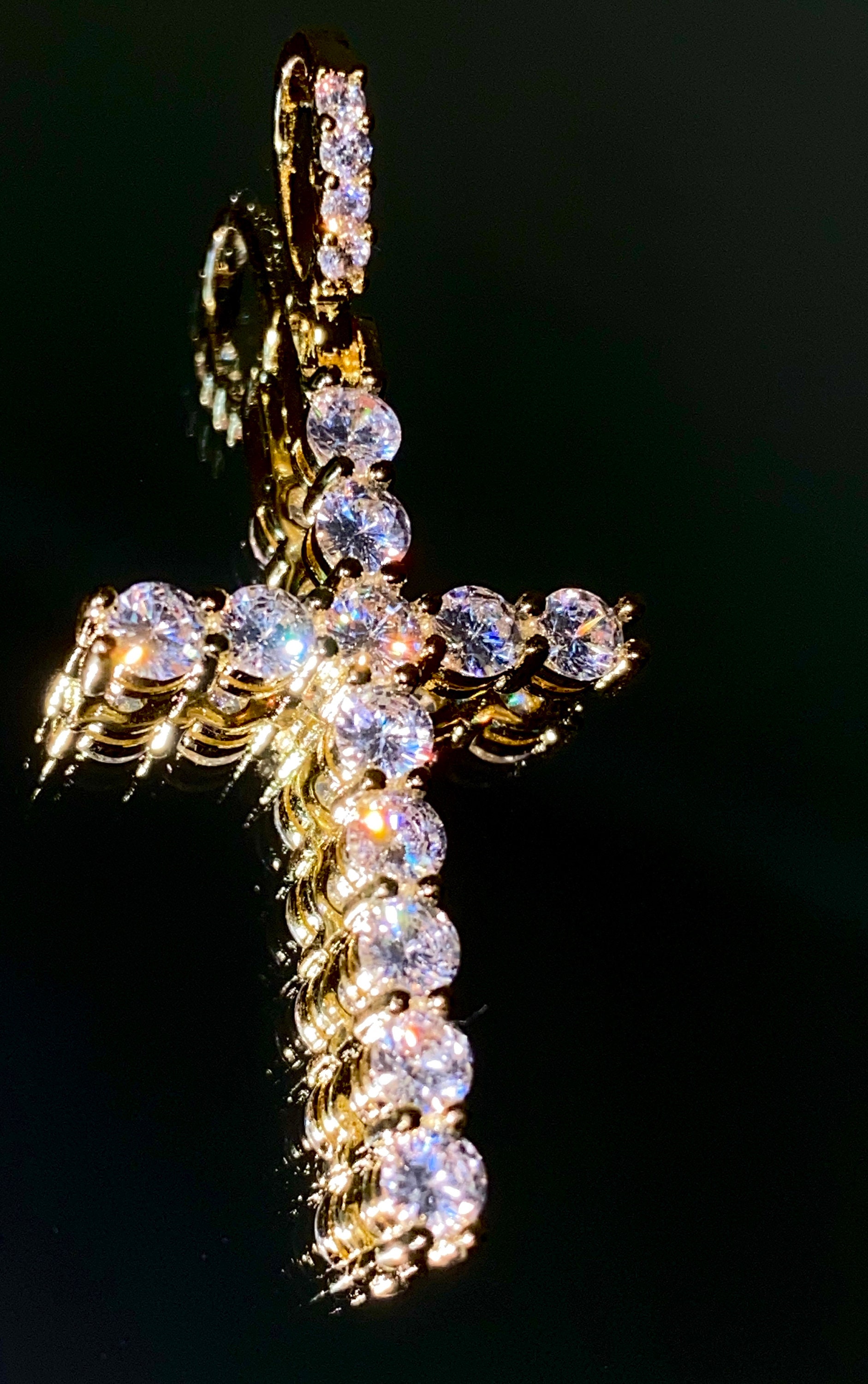 Men's Tennis Link Chain Pendant14k Gold 5X Layered Cross - Etsy