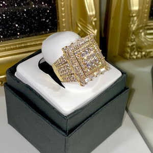 Men's Ice Out Ring,1 4k Gold 5X Layered Diamond Cz Ring, Designer Big ...