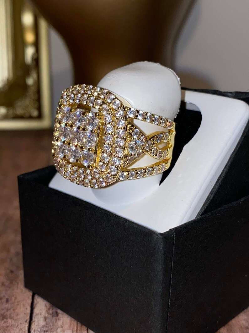 Men's Ice Out Ring 14k Gold 5X Layered Diamond Cz Ring - Etsy