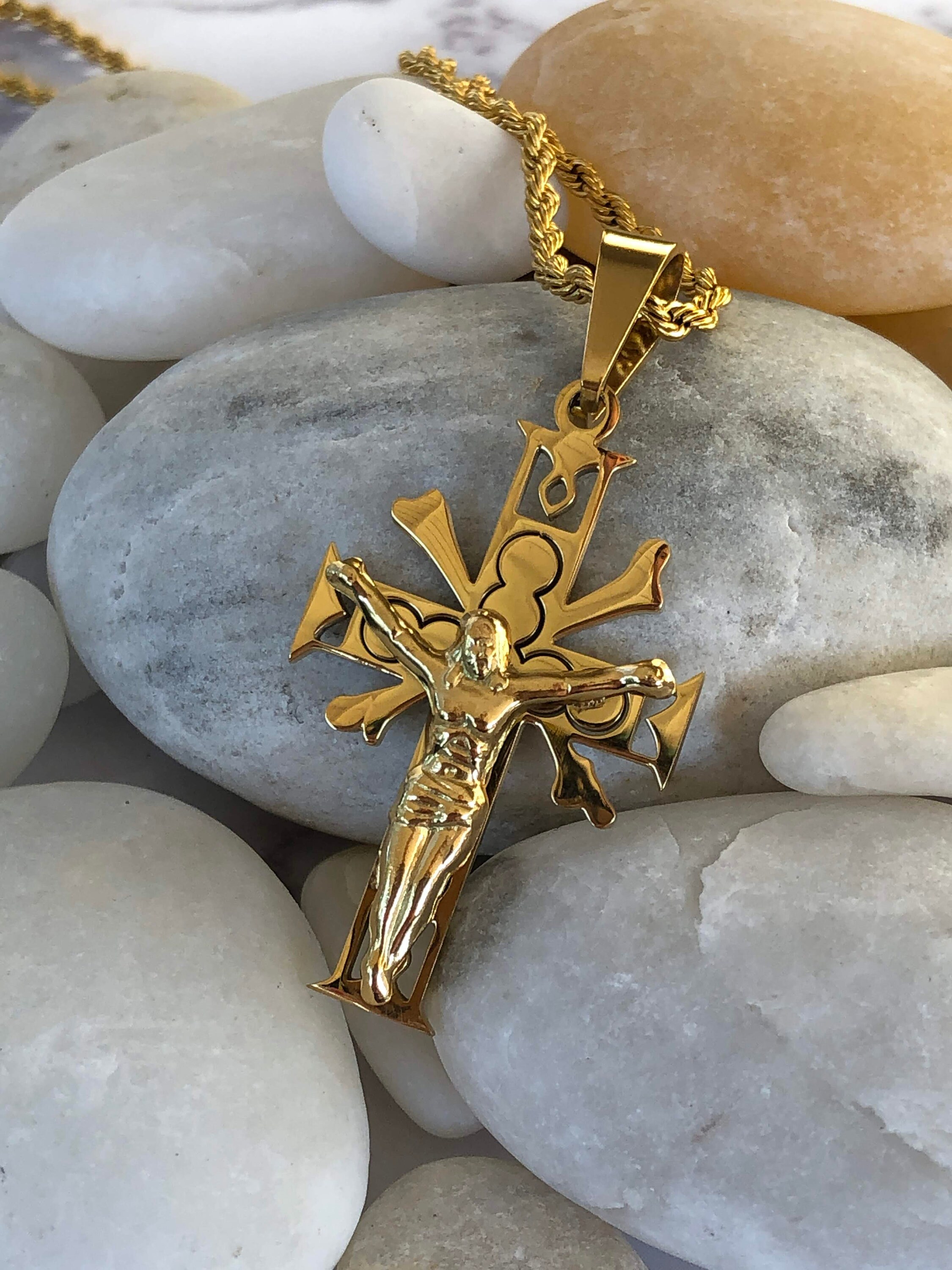 Cross Men's Women's 14k Gold 5X Layered Stainless | Etsy