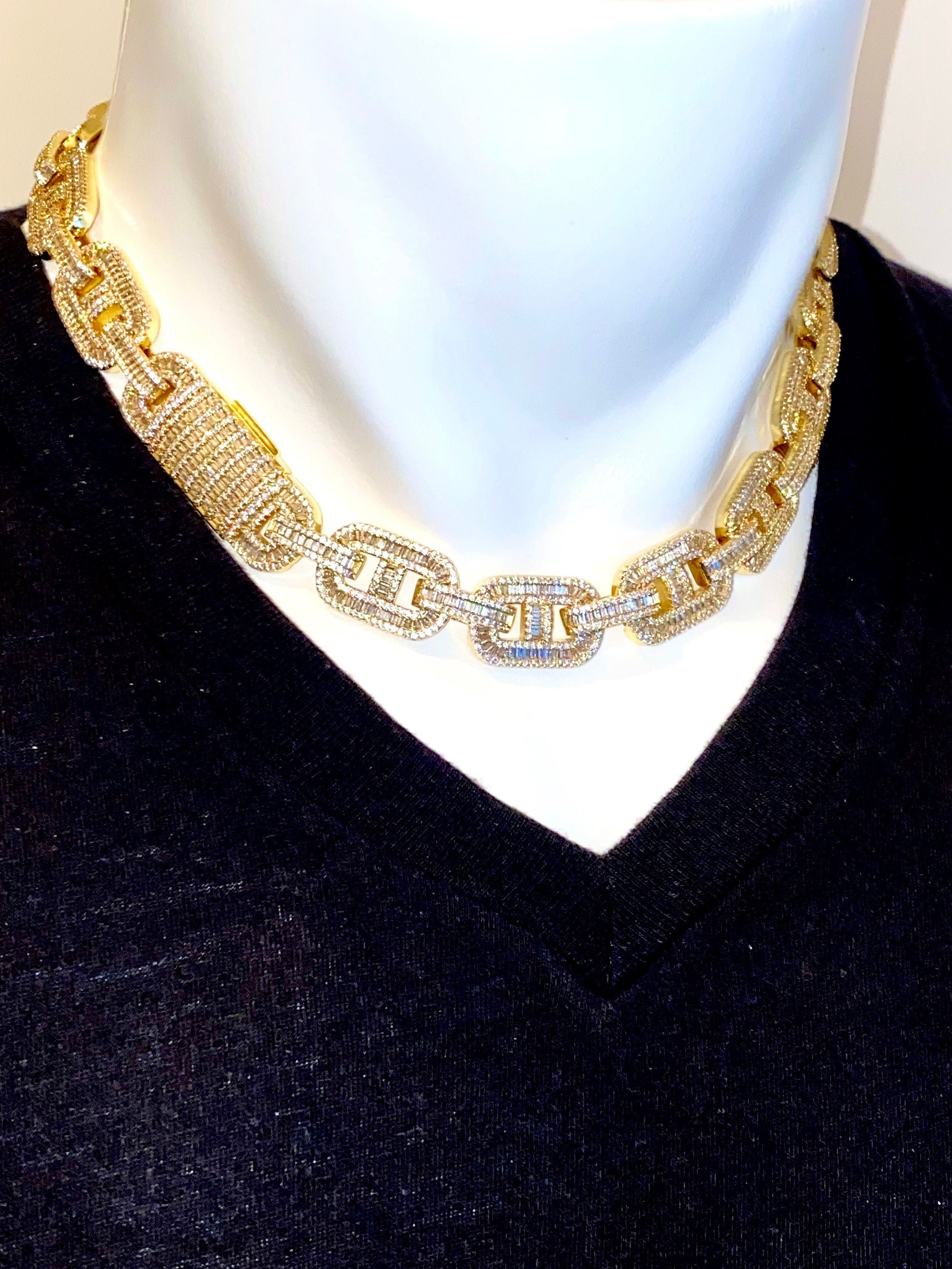 Men's Desginer Link Chain Necklace14k Gold 5X Layered - Etsy