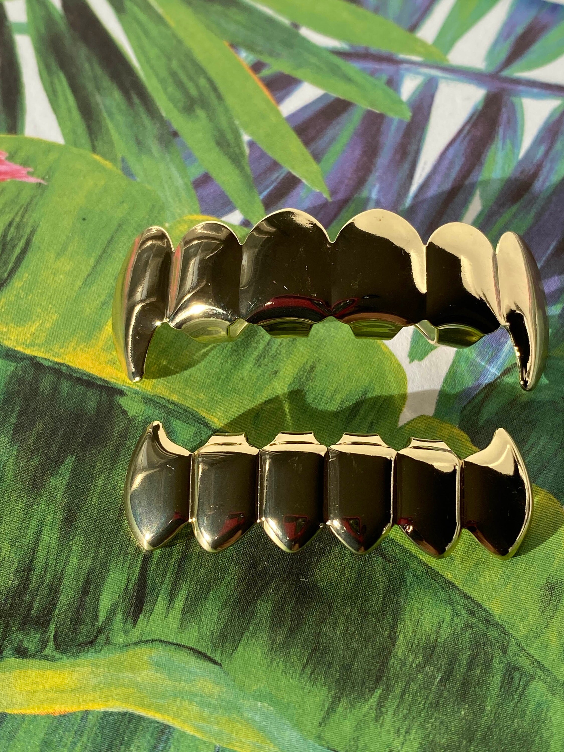 14K Gold 5X Layered 6 Piece Fang Grillz Gold CZ Grillz Top - Etsy