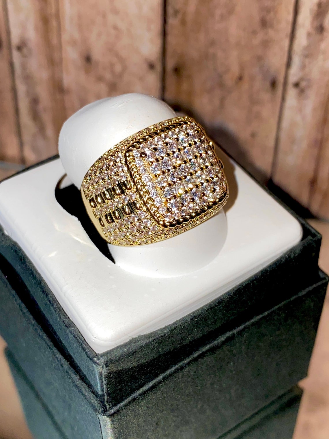 Men's Ice Out Ring 14k Gold 5X Layered Diamond Cz Ring - Etsy