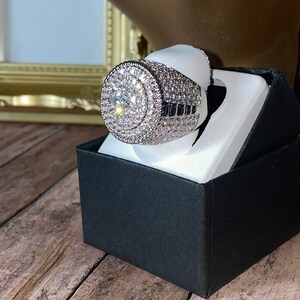 Men's Ice Out Ring, Silver 5X Layered Diamond Cz Ring, Designer Big ...